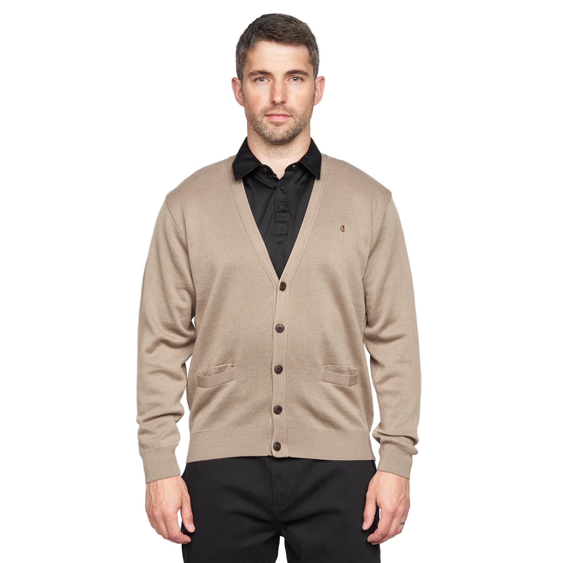 5 Button Wool Blend Cardigan - Stone – Fields Menswear